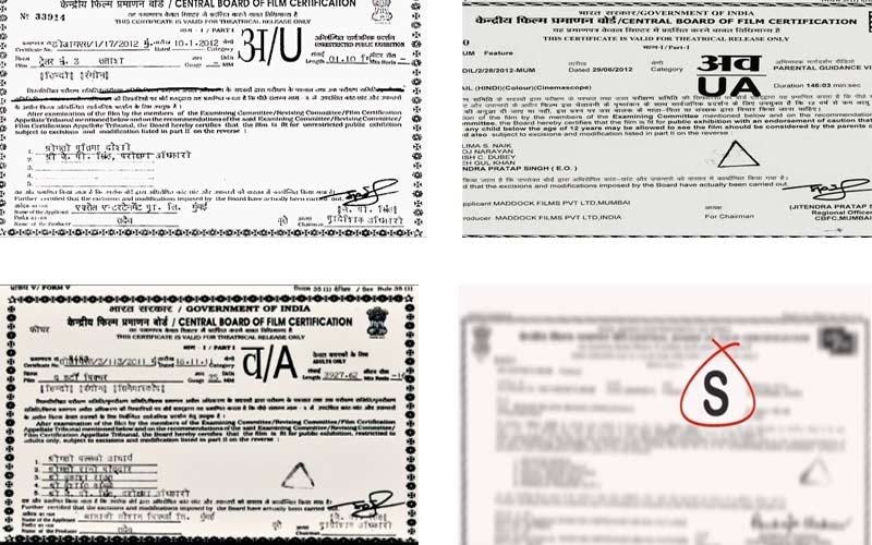 types of certificates censor board issues to the indian bollywood movies